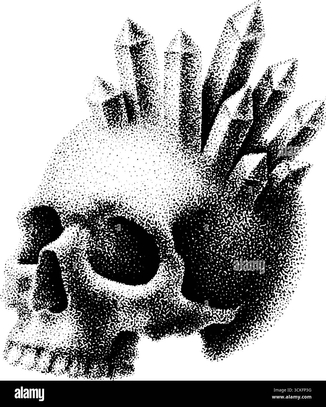 Intricate stippling skull with crown of crystals for tattoo design ...
