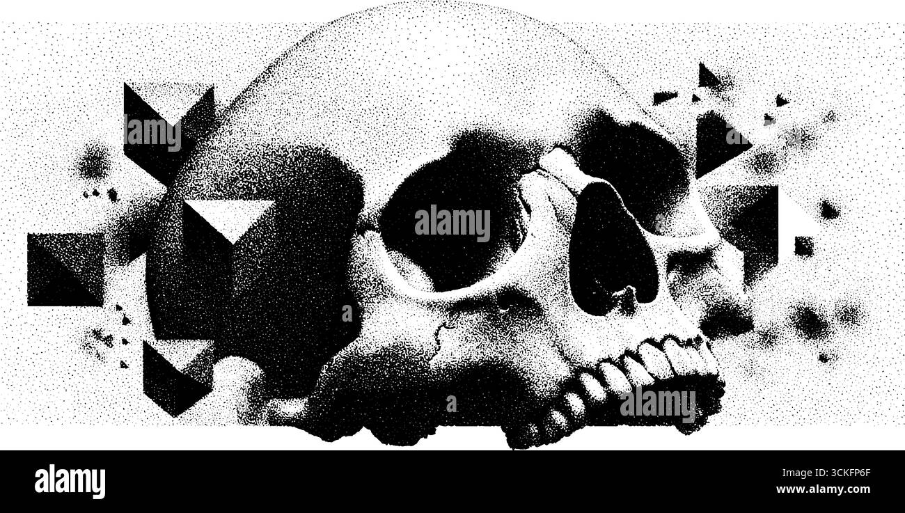 Stippling skull art with geometric shapes and halftone texture for ...