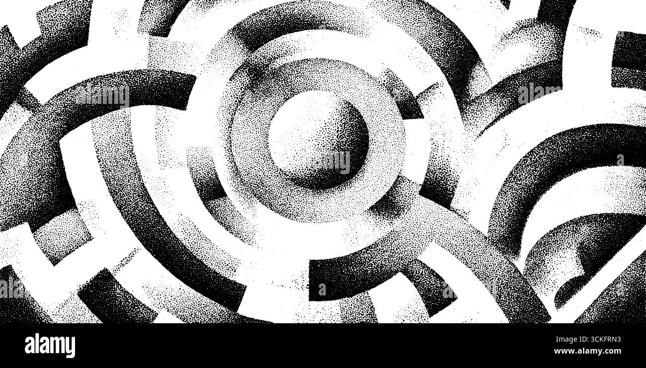 Abstract maze design in stipple technique with geometric patterns and ...