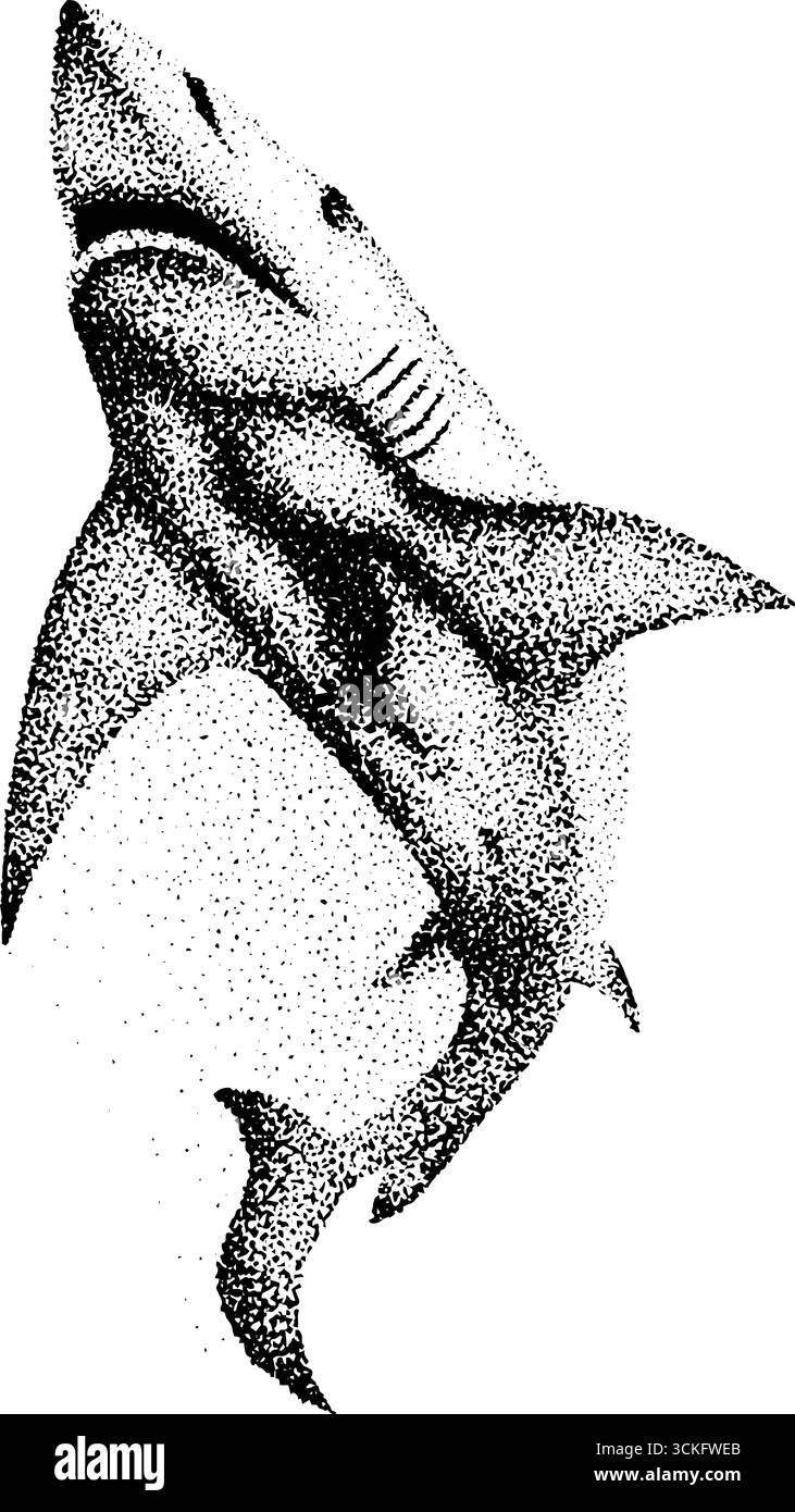 Stipple shark illustration - vertical dotwork art for marine-themed ...