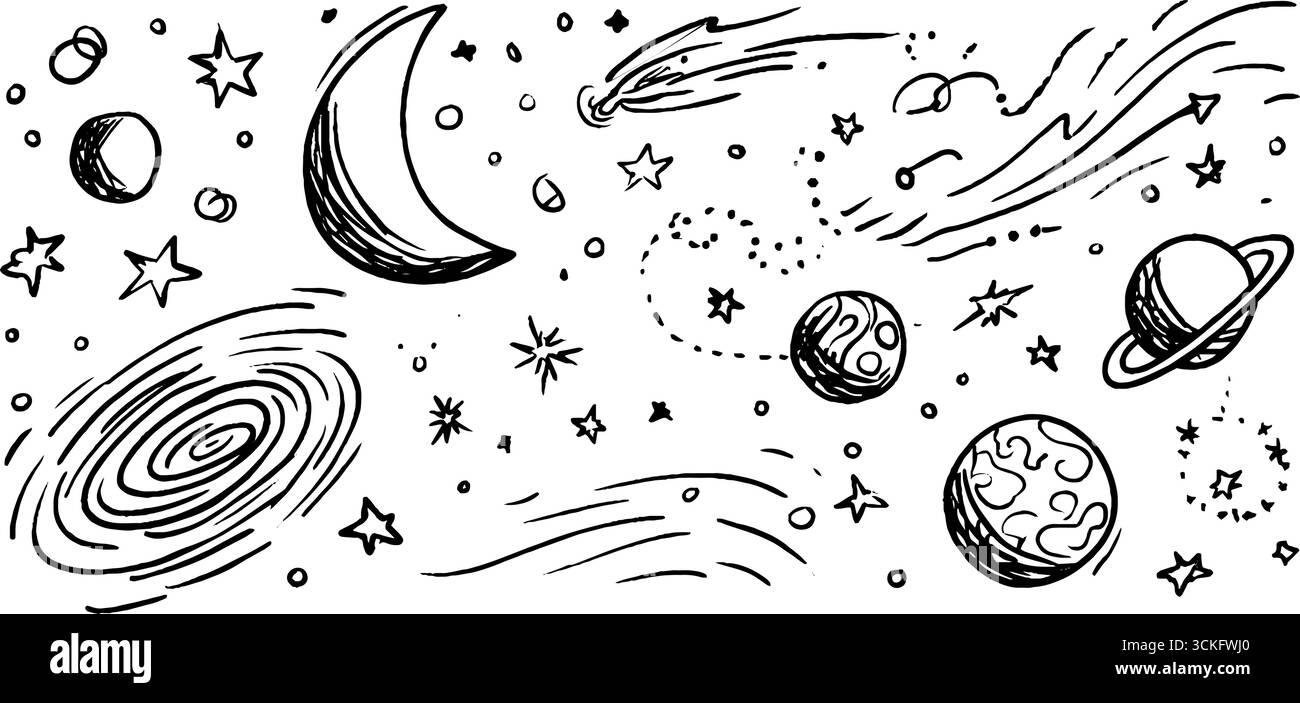 Hand drawn decorative celestial and planetary design for cosmic art ...