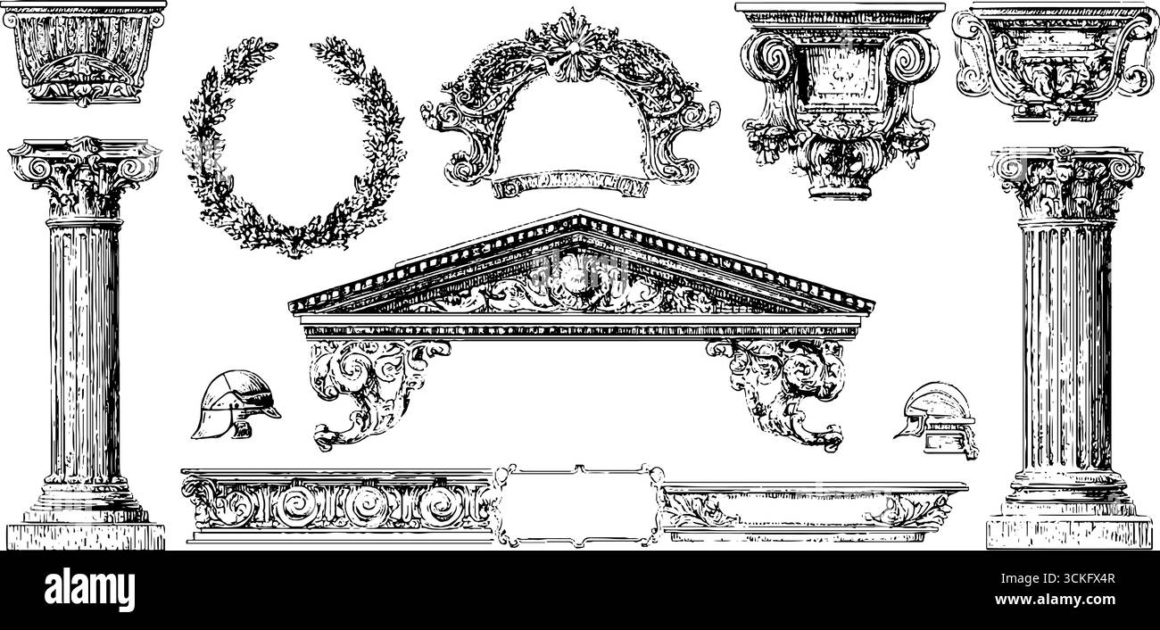 Classical greek column and ornament collection for art and design ...