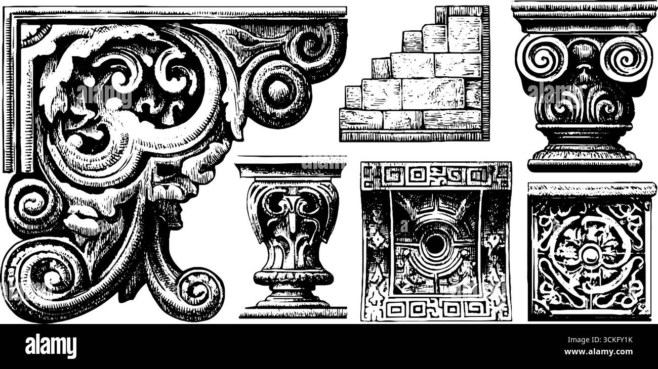 Hand drawn decorative greek column corners set for classical ...