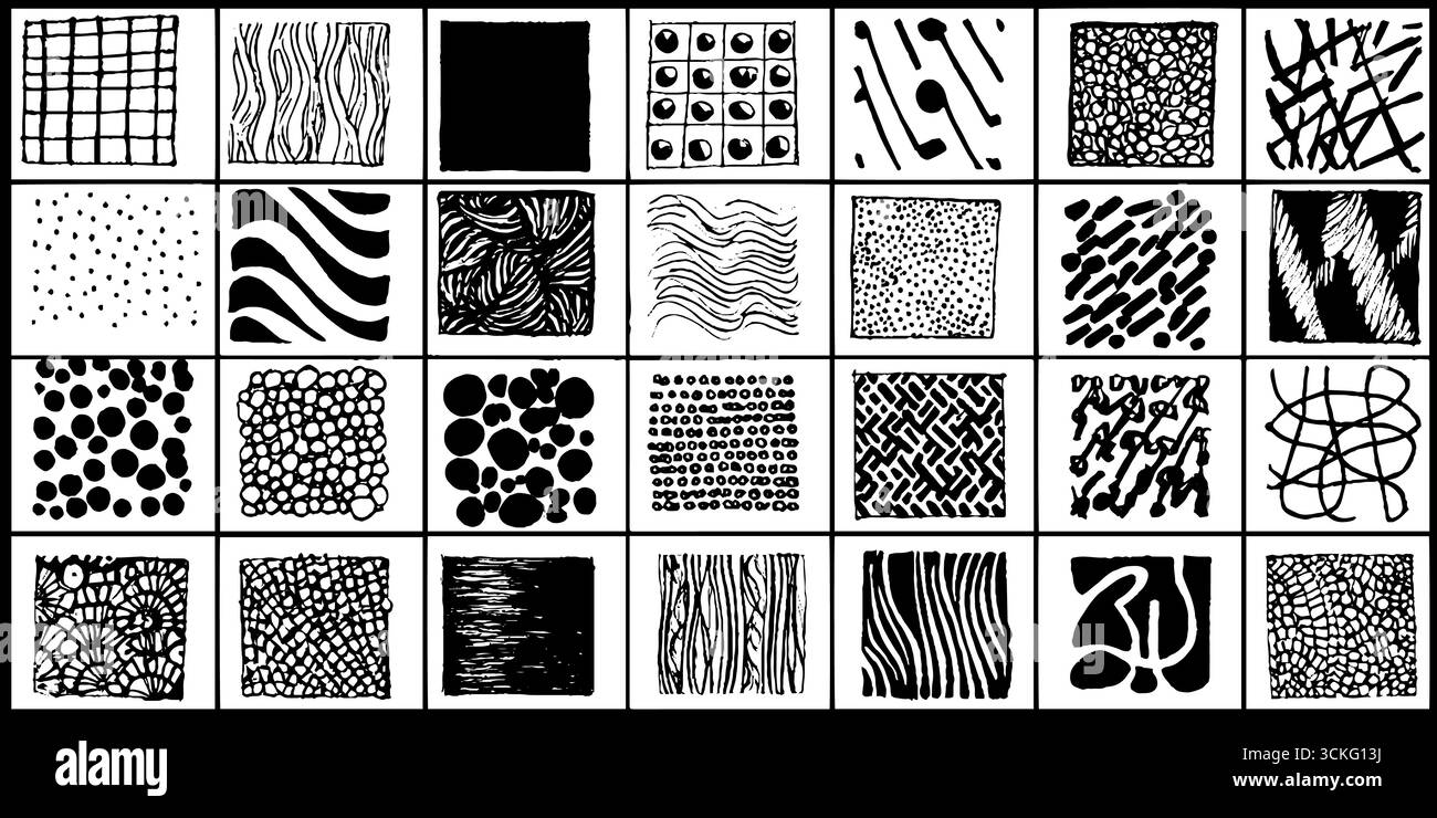 Diverse collection of hand drawn texture patterns and grids for ...