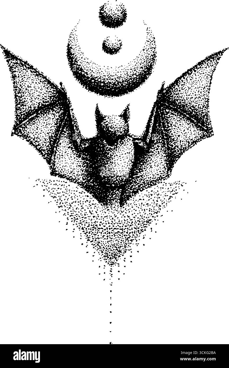 Gothic bat and crescent moon stipple art for tattoo design Stock Vector ...