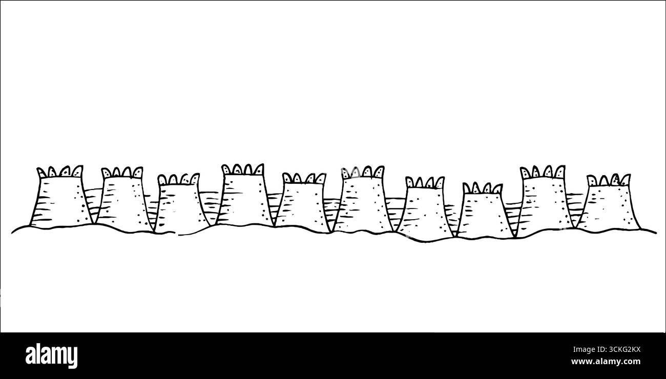 Hand drawn doodle castle wall border design for creative projects Stock ...
