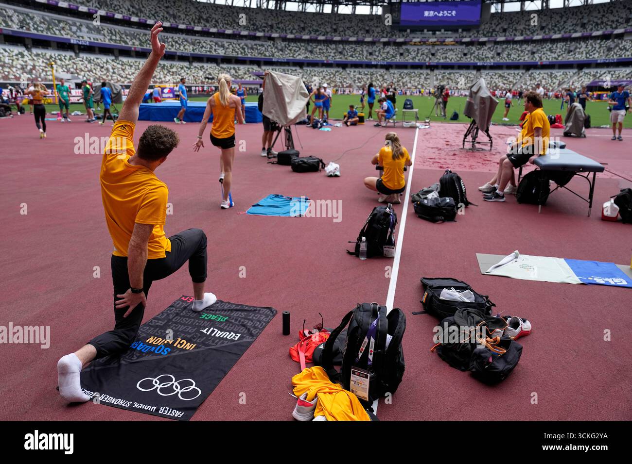 German athletes prepare to practice on the eve of the World Athletics ...