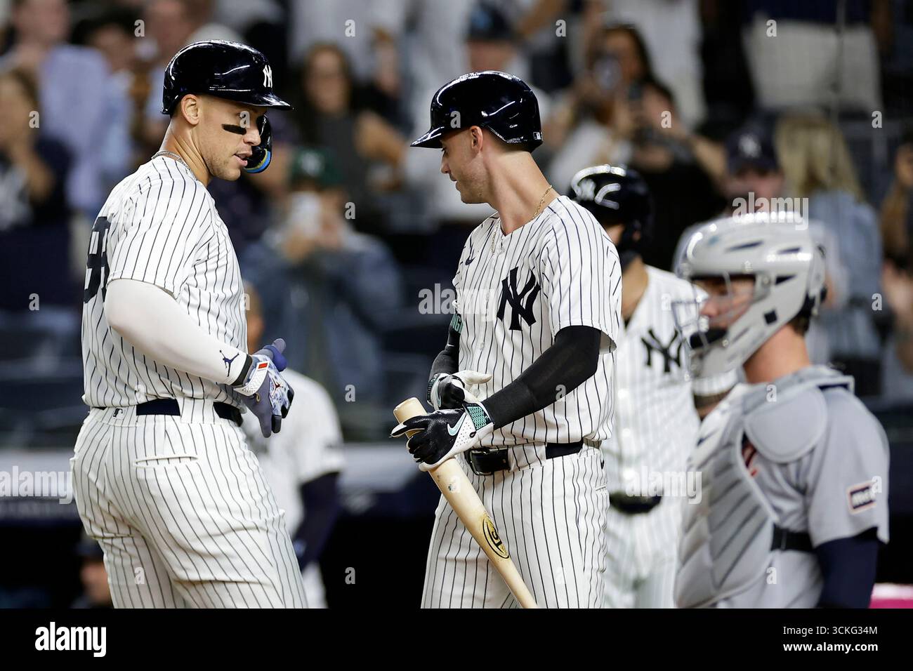 New York Yankees' Aaron Judge, left, celebrates with Cody Bellinger ...