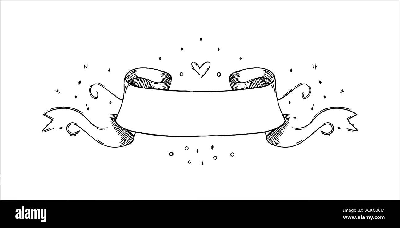 Hand drawn decorative banner with classic scroll design for cards and ...