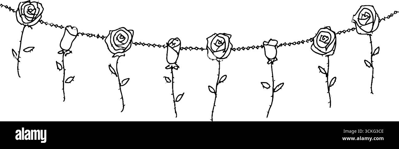 Decorative hand drawn rose border with doodle and sketch elements for ...