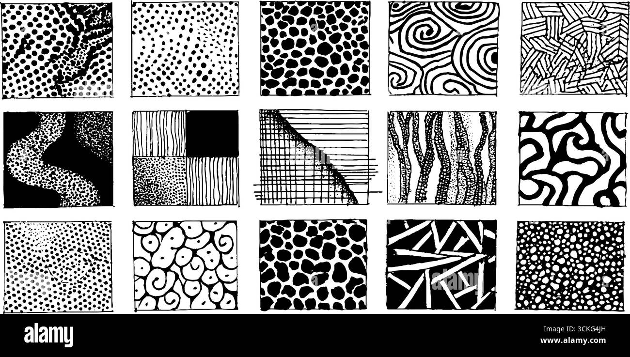 Hand drawn texture patterns collection with tiny dots and geometric ...