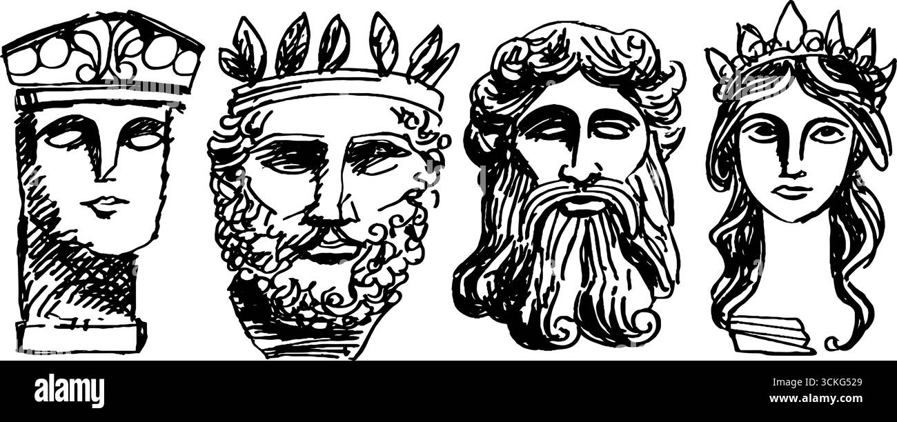 Hand drawn decorative roman and greek busts collection for artistic ...