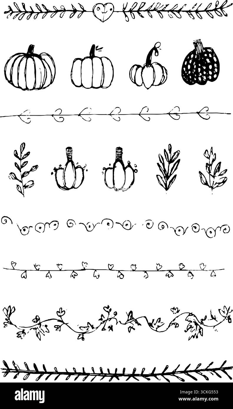 Autumn pumpkins collection border Cut Out Stock Images & Pictures - Alamy