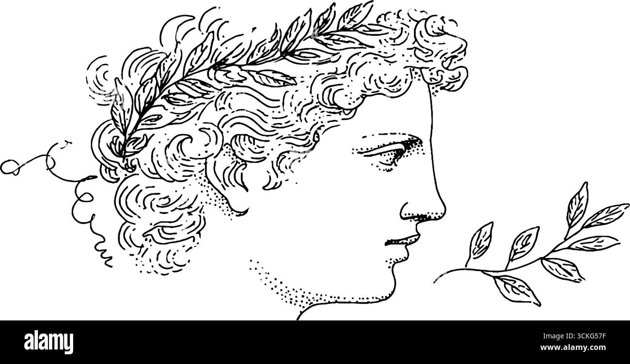Classical roman bust with elegant curly hair and laurel wreath Stock ...