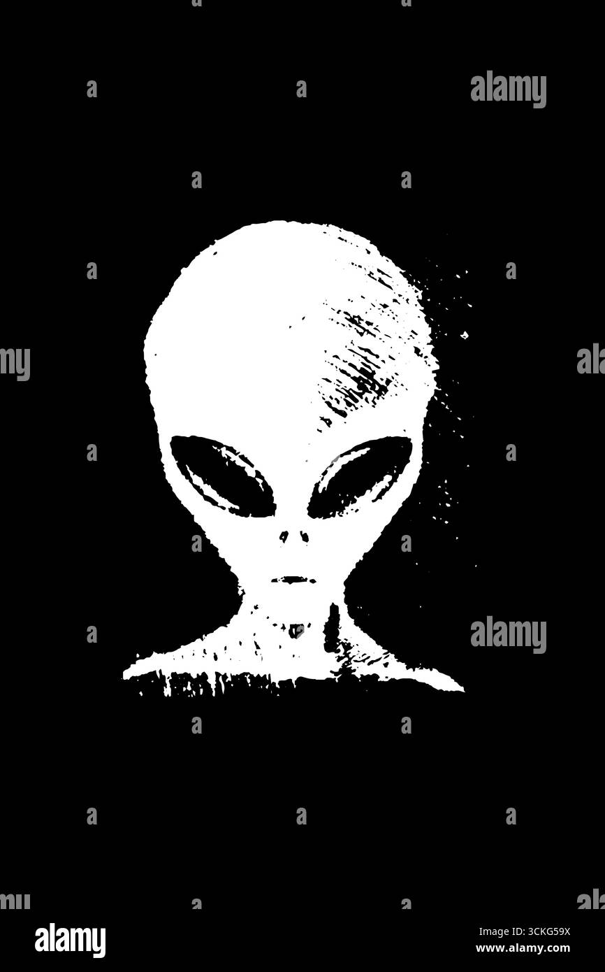 Grunge black and white alien head illustration for urban art design ...