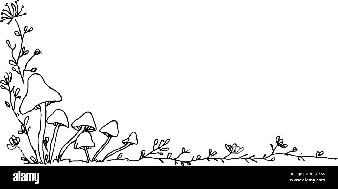Whimsical corner design with hand drawn mushrooms and plants for ...