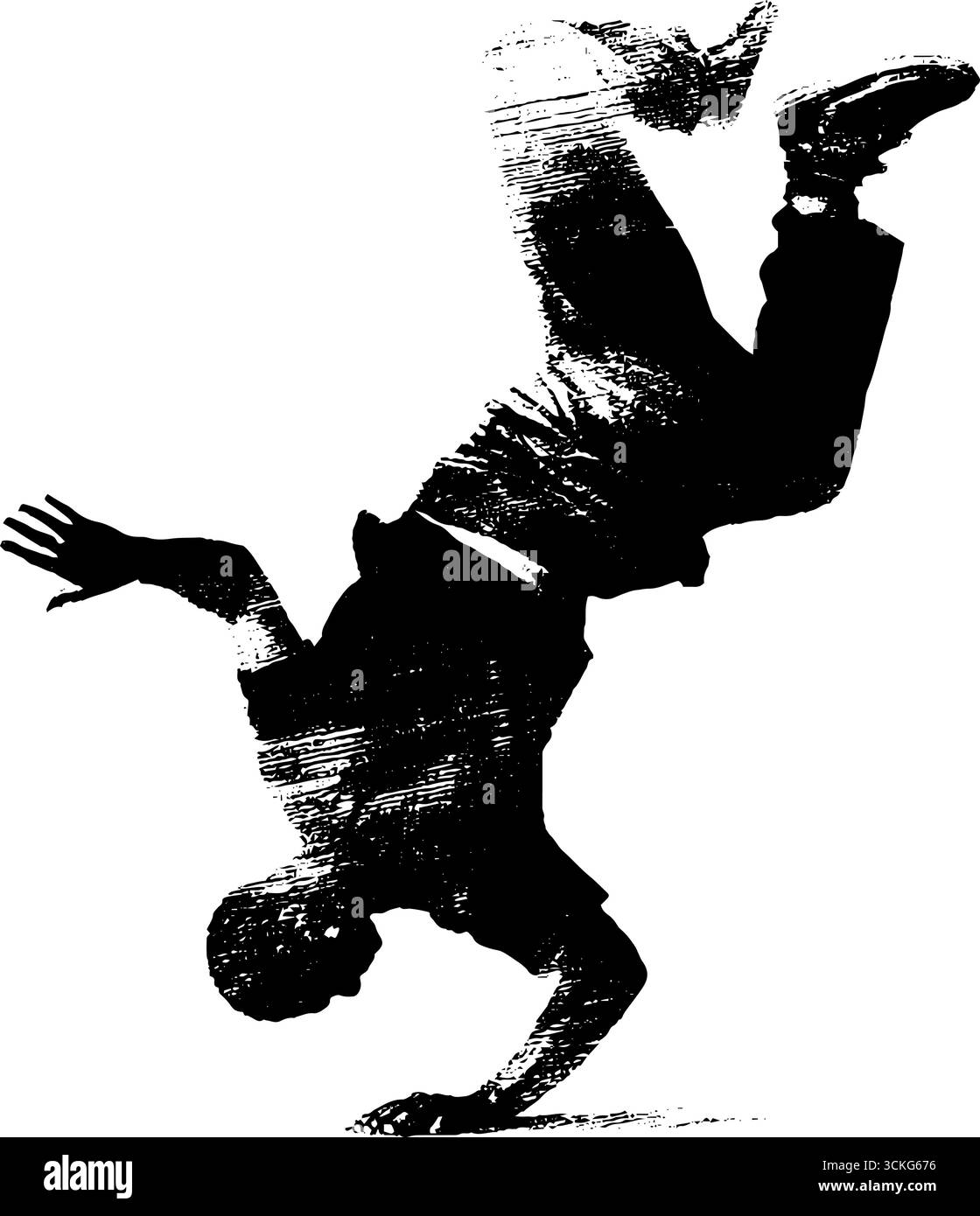 Dynamic grunge black and white b-boy breakdance silhouette for urban ...