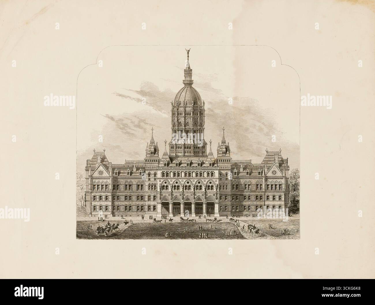 Lithograph of the Connecticut State Capitol building in Hartford, 19th ...