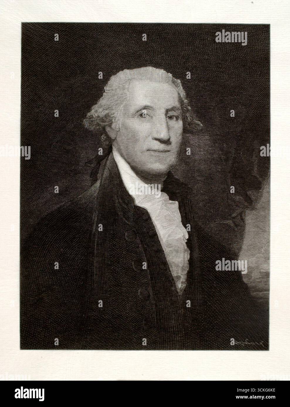 Wood engraving of George Washington by Henry Wolf, 1900, showing the ...