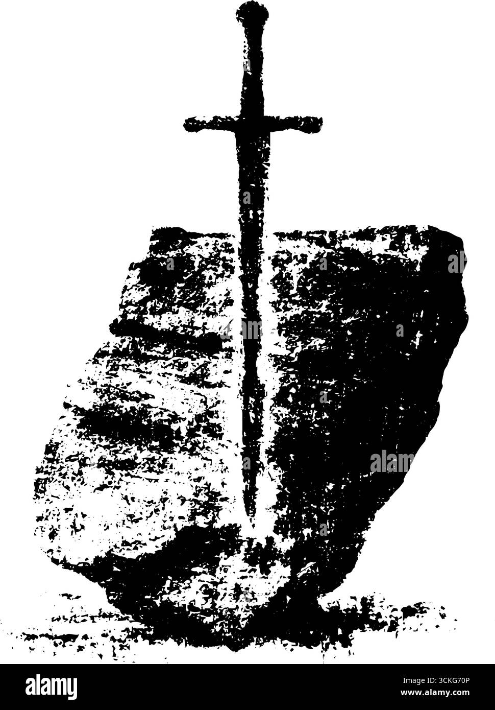 Grunge black and white illustration of broken sword in stone Stock ...