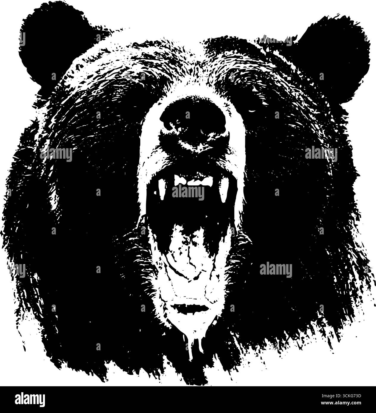 Fierce bear head grunge silhouette in black and white for tribal and ...