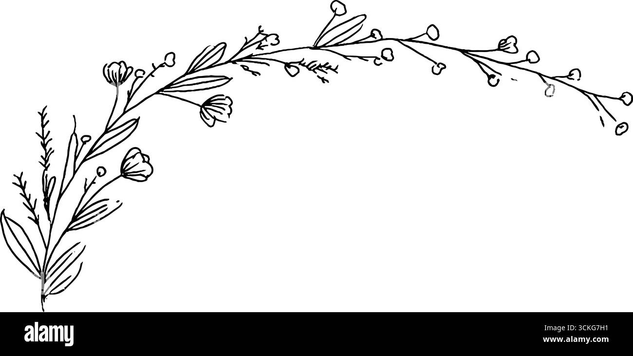 Hand drawn floral corner doodle with roman inspired rounded arc design ...