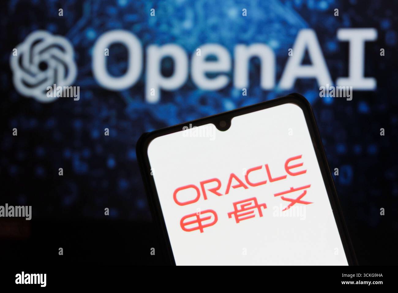 In this photo illustration, the ORACLE logo displayed on a smartphone ...