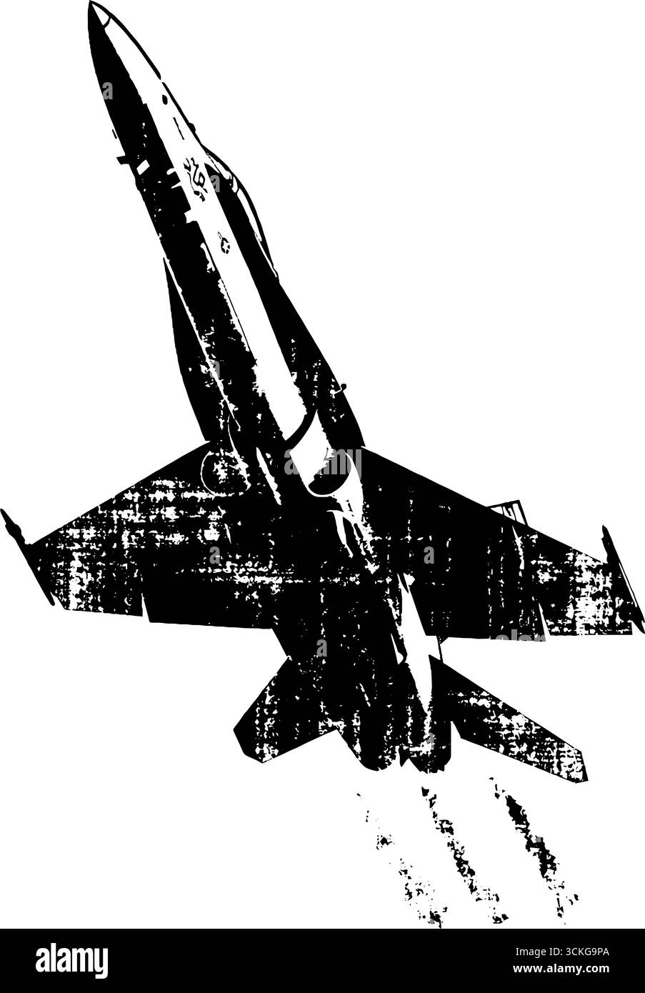 Dynamic grunge black and white illustration of a fighter jet in flight ...