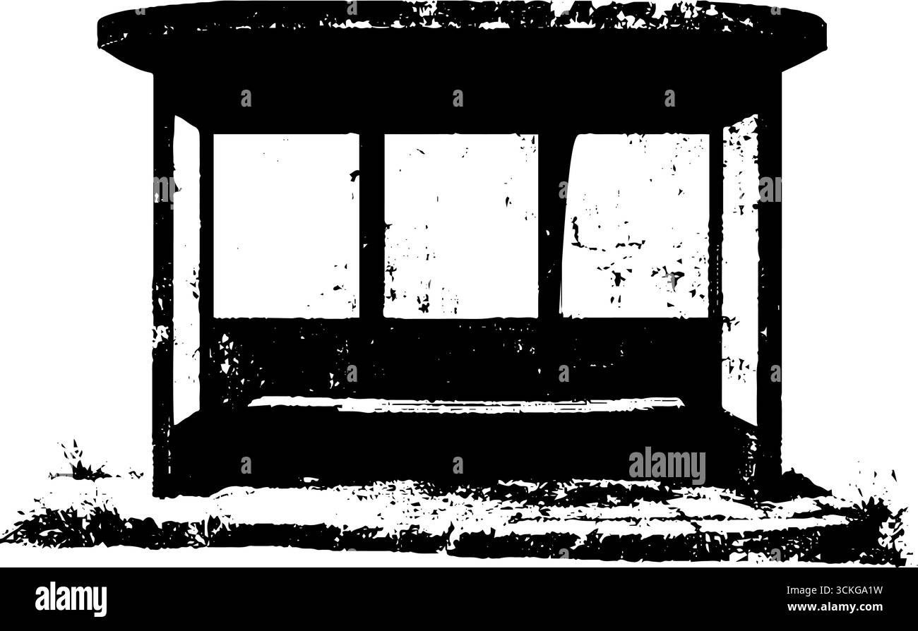 Grunge black and white bus stop illustration for urban design Stock ...