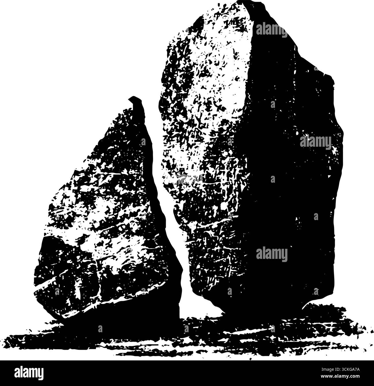 Grunge black and white illustration of ancient rock formation - design ...