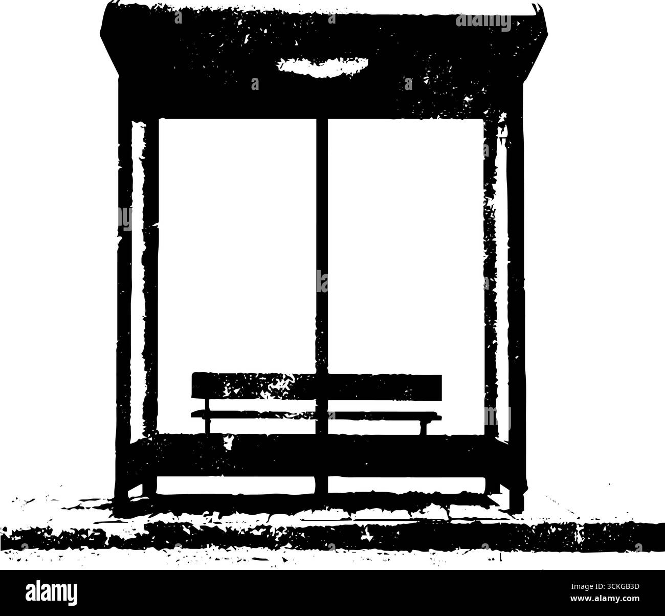 Black and white grunge bus stop illustration for urban design projects ...