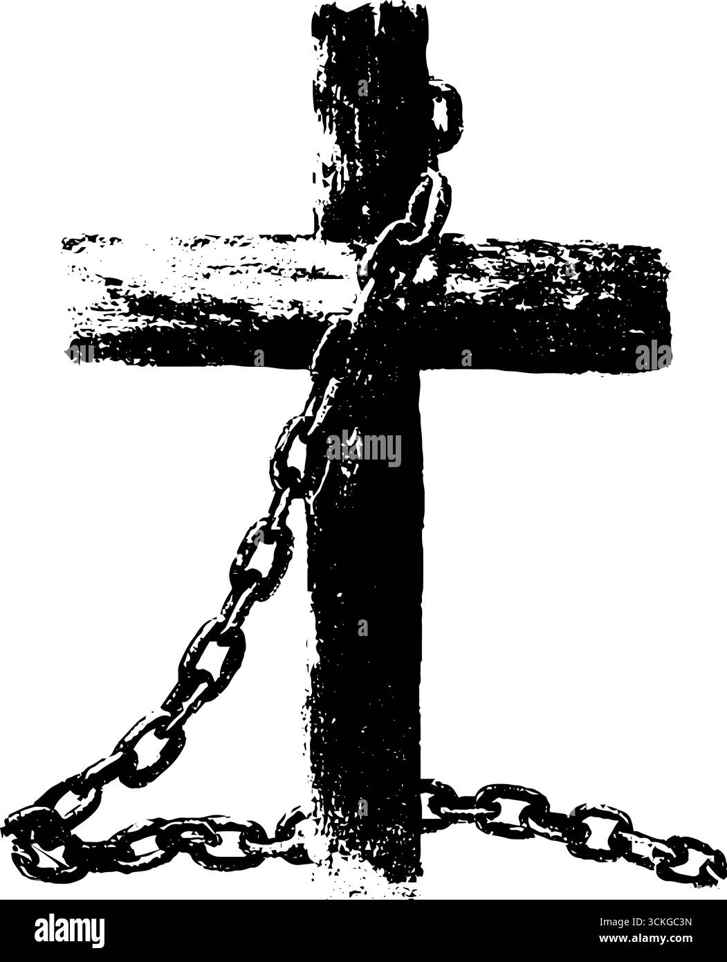 Grunge black and white broken chain cross silhouette for urban art ...