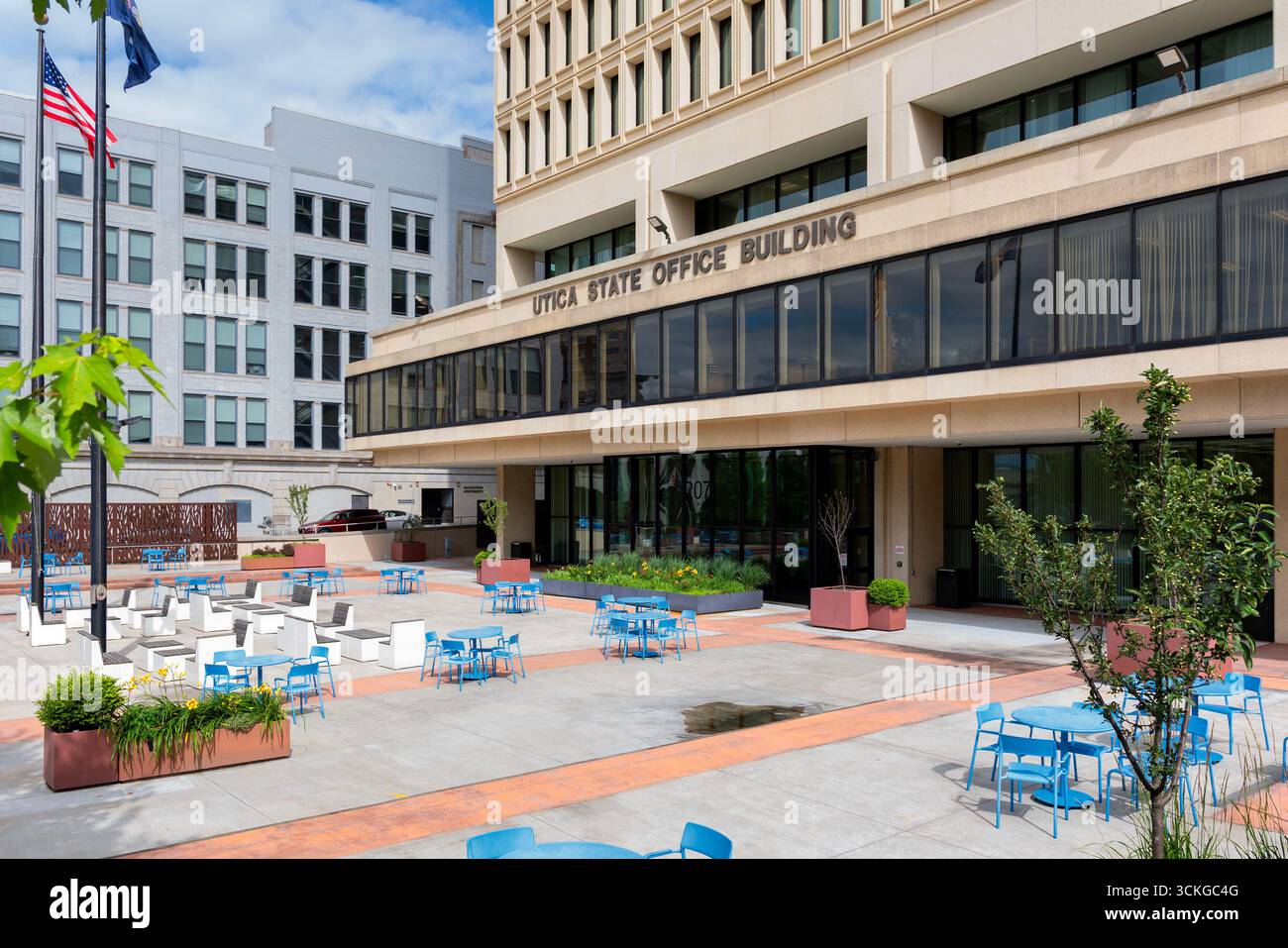 Utica, NY - Jul 8, 2025: Wide view of Utica State Office Building is a ...