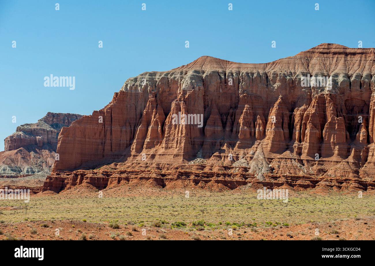 Cliffs of Entrada sandstone, with other formations above and below, in ...