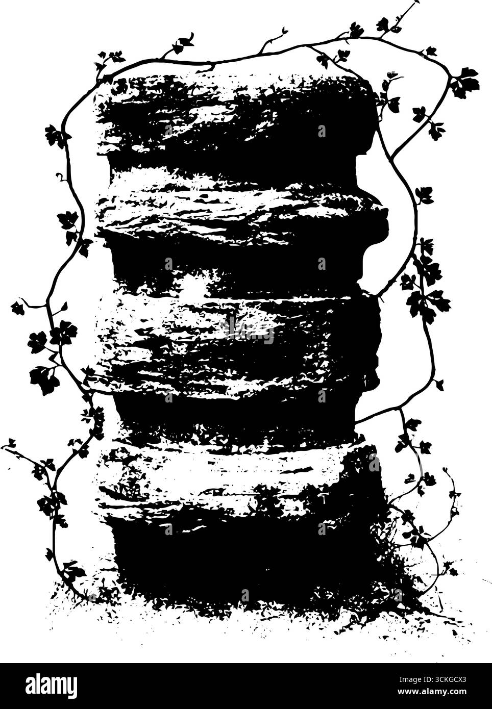 Grunge black and white eroded stone with climbing vines design for ...