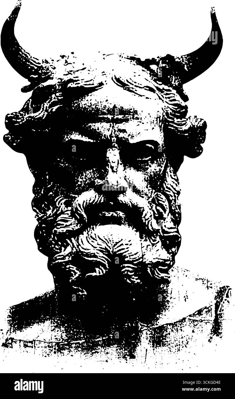 Grunge black and white silhouette of horned mythical figure for urban ...