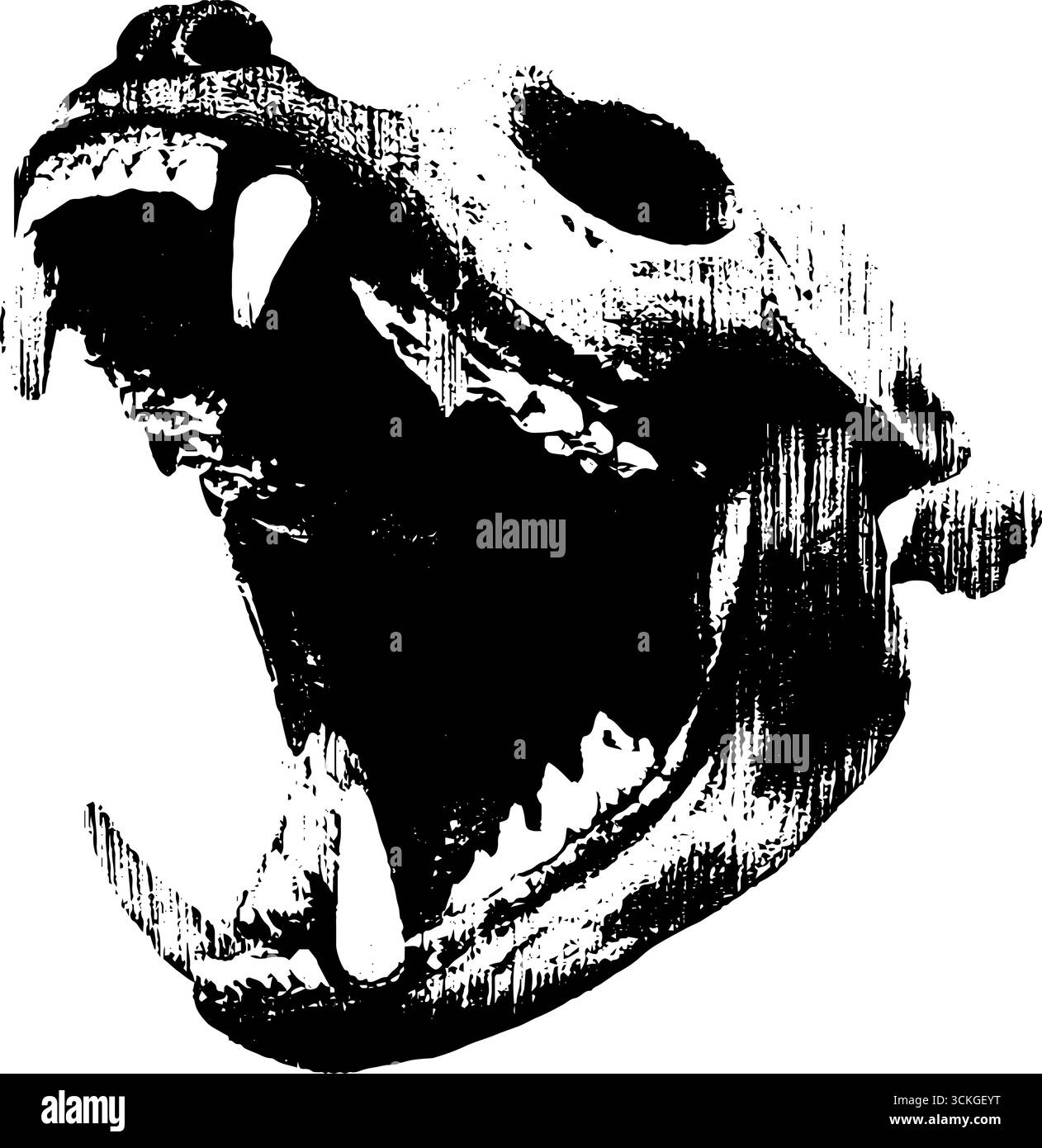 Grunge black and white hyena skull illustration for urban design and ...