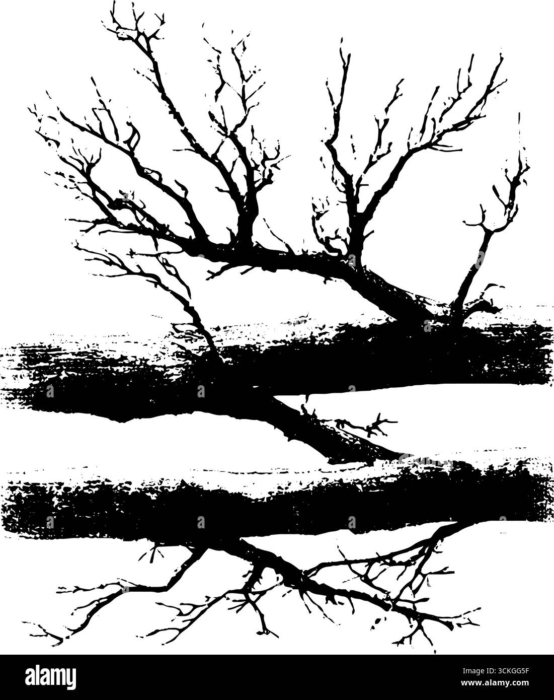 Grunge black and white frozen tree silhouette for urban design and art ...