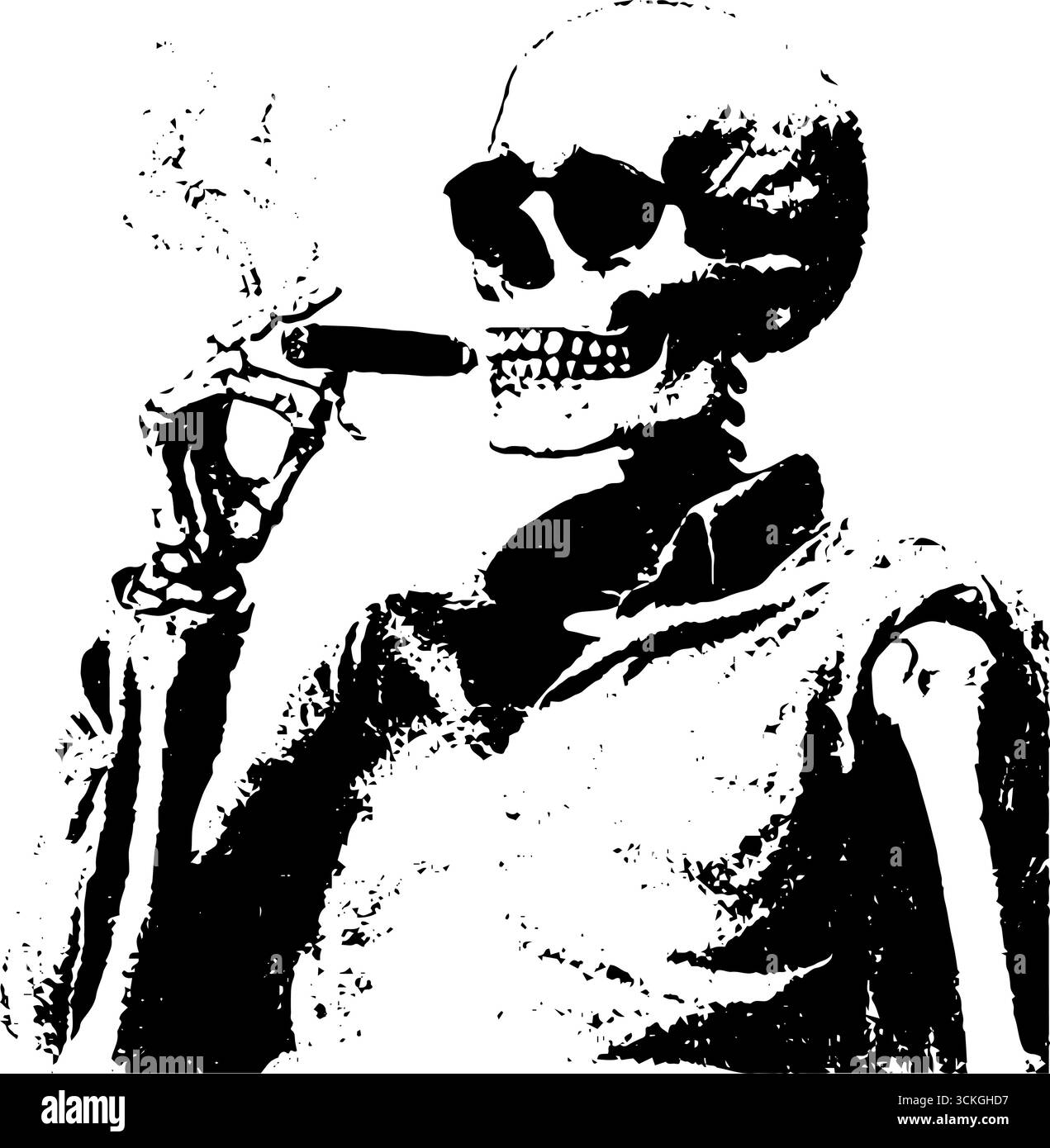Grunge black and white skeleton with cigar design for urban art Stock ...
