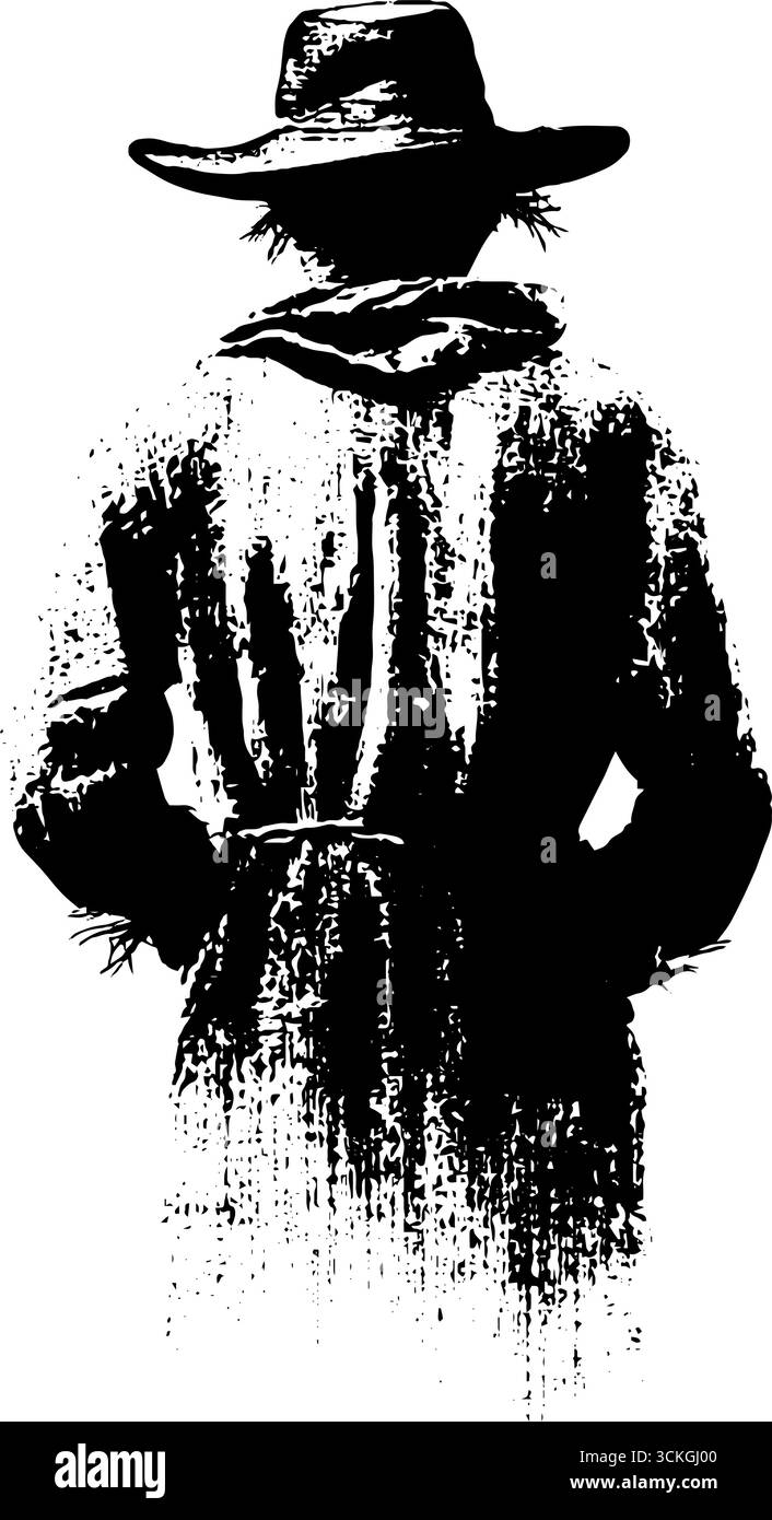 Haunted western cowboy silhouette in grunge style for vintage design ...