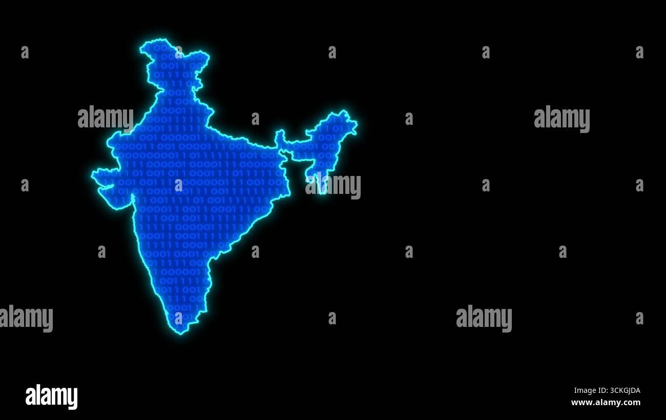 Glowing Digital India Map with Binary Code Stock Photo - Alamy