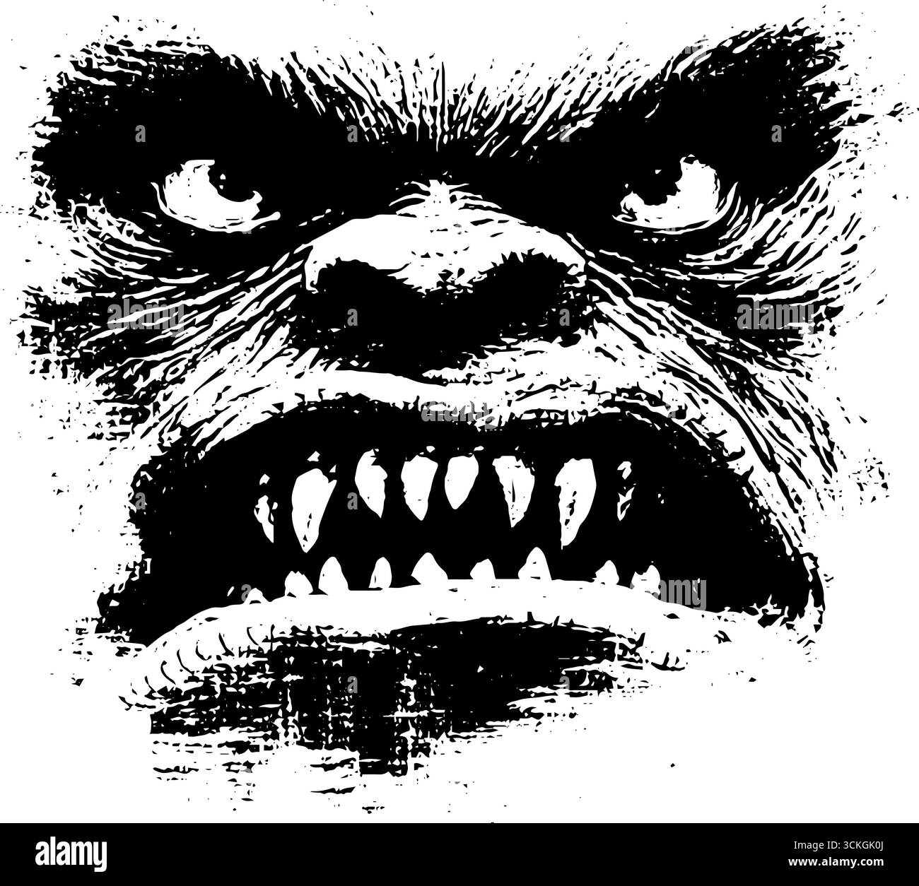Intense grunge black and white monster face stitched stencil for urban ...