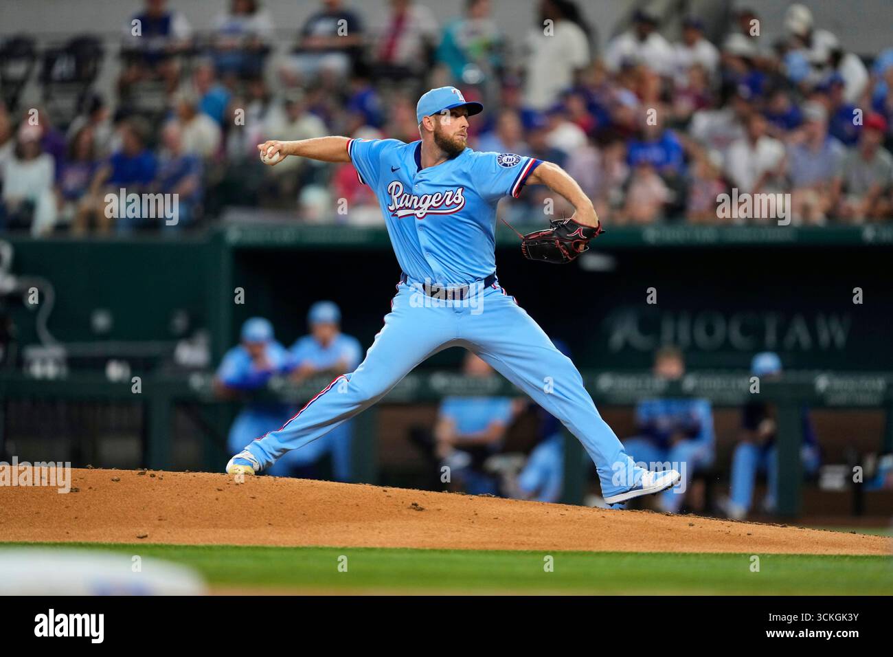 Texas Rangers starting pitcher Merrill Kelly works against the ...