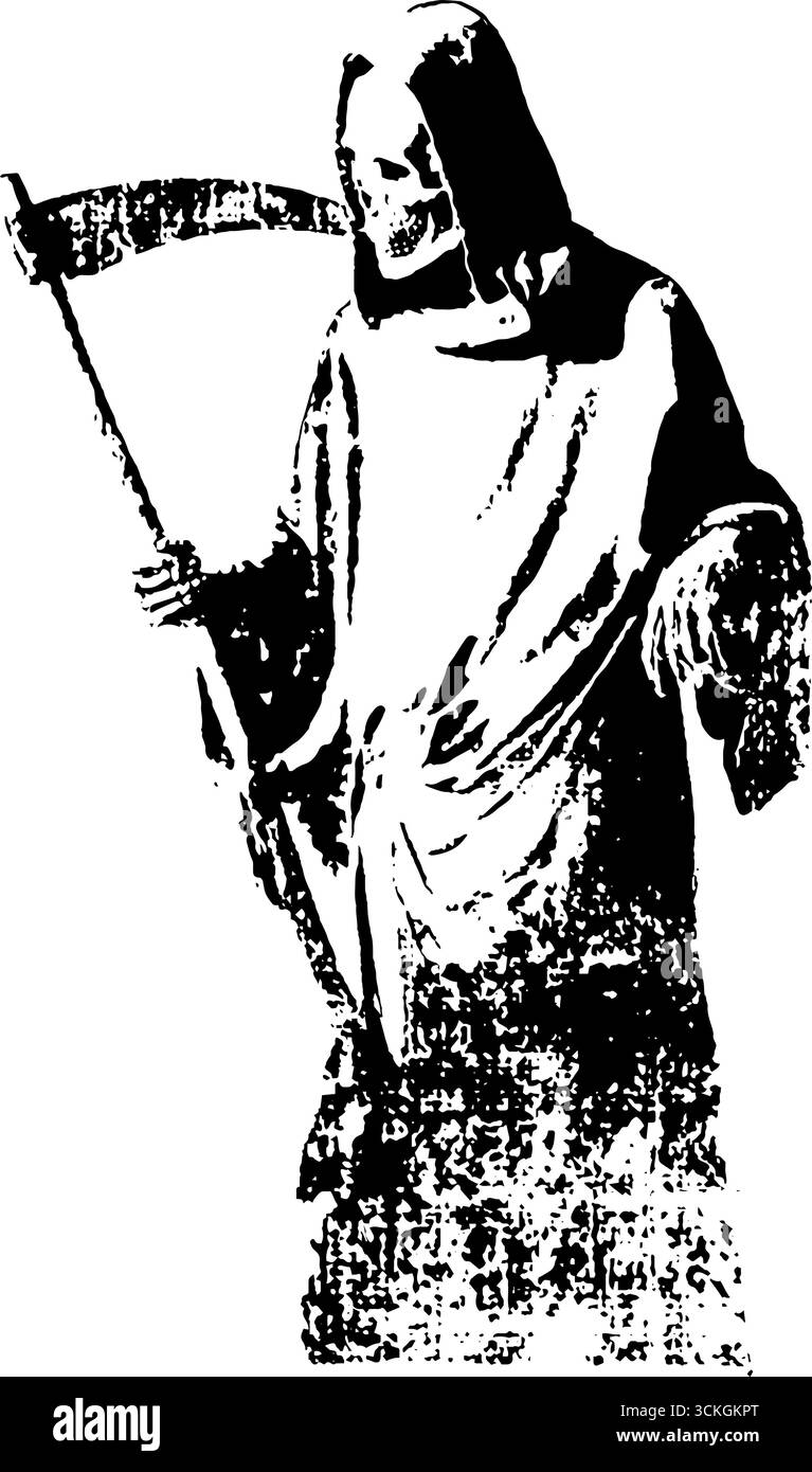 Grunge black and white tarot card design with grim reaper for vintage ...