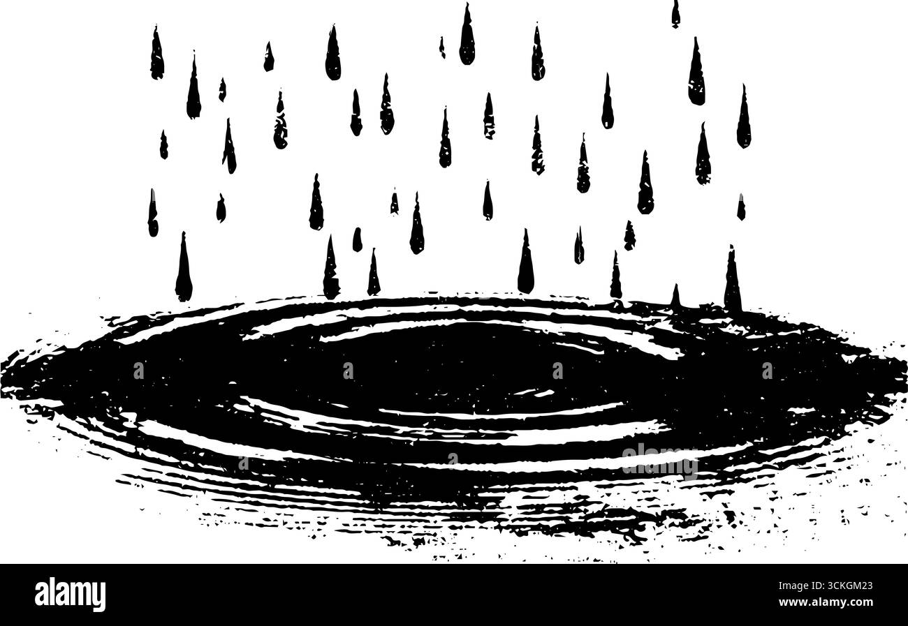 Black and white grunge illustration of rain puddle for urban design ...