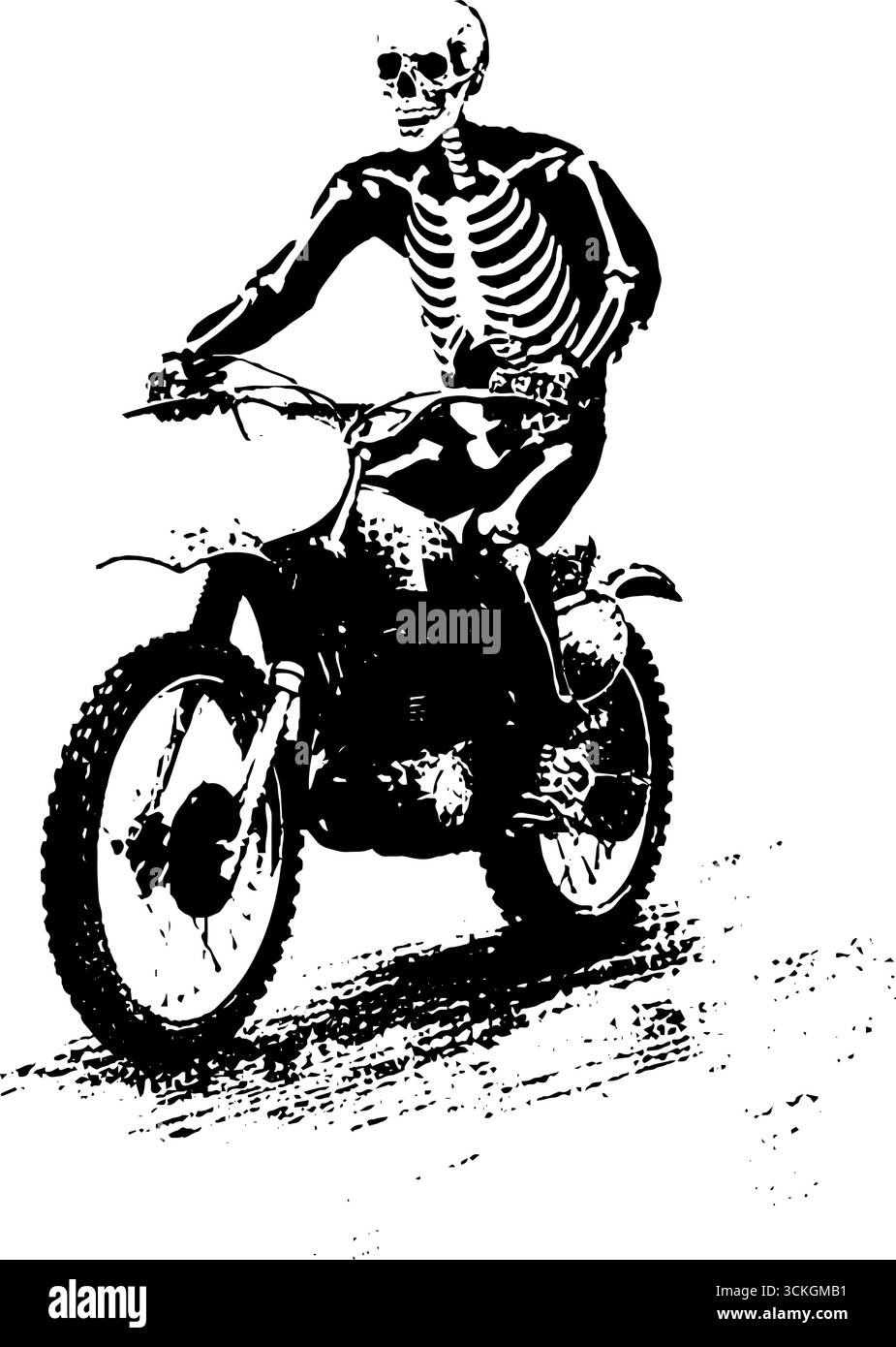 Grunge skeleton riding motorcycle in black and white for urban art ...