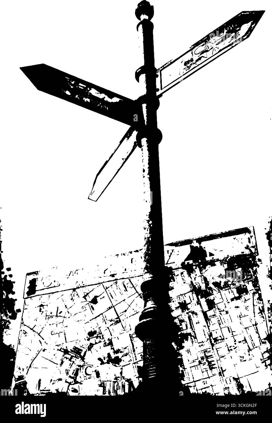 Grunge black and white street sign illustration for urban design ...