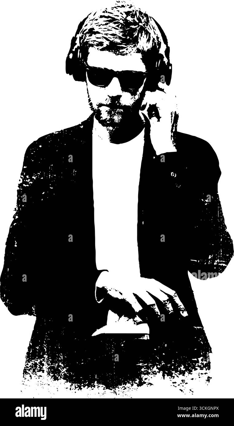Grunge black and white zombie dj art for urban design projects Stock ...