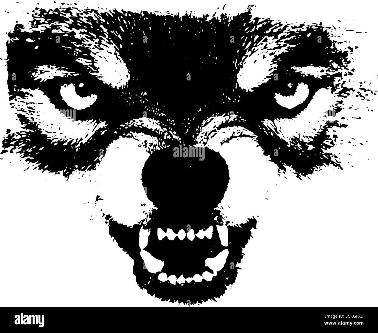 Intense black and white grunge wolf eyes for urban art design Stock ...