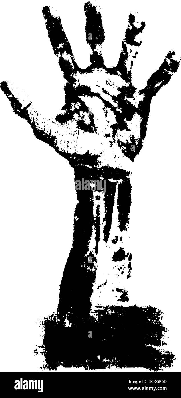 Grunge black and white zombie hand illustration for halloween design ...